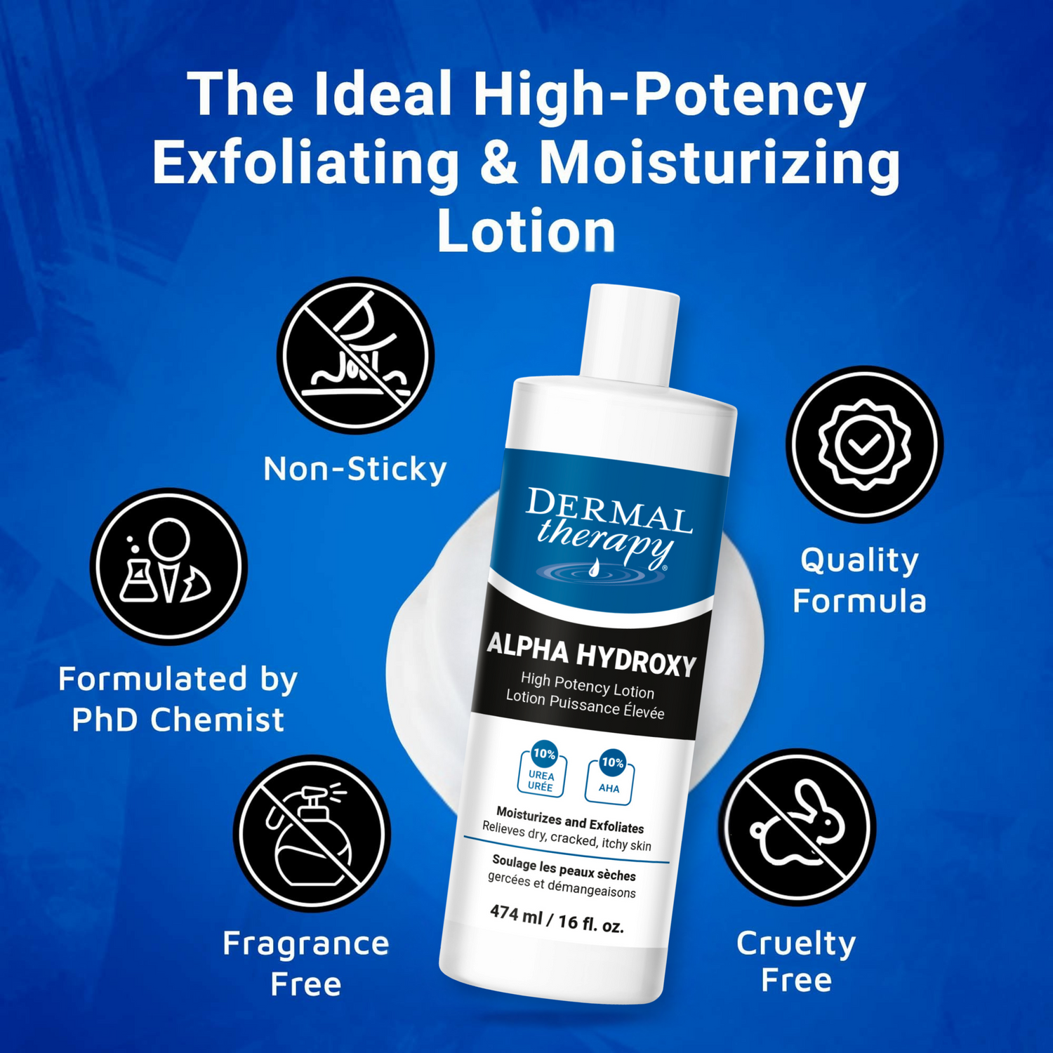 Alpha Hydroxy Lotion | 10% Urea/10% Lactic Acid | Dermal Therapy-16oz